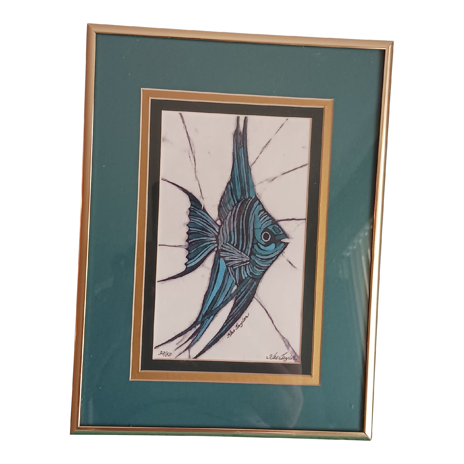 Kae Taylor Turquoise Batik AngelFish Fish Print, Very Nice Frame #1 ...