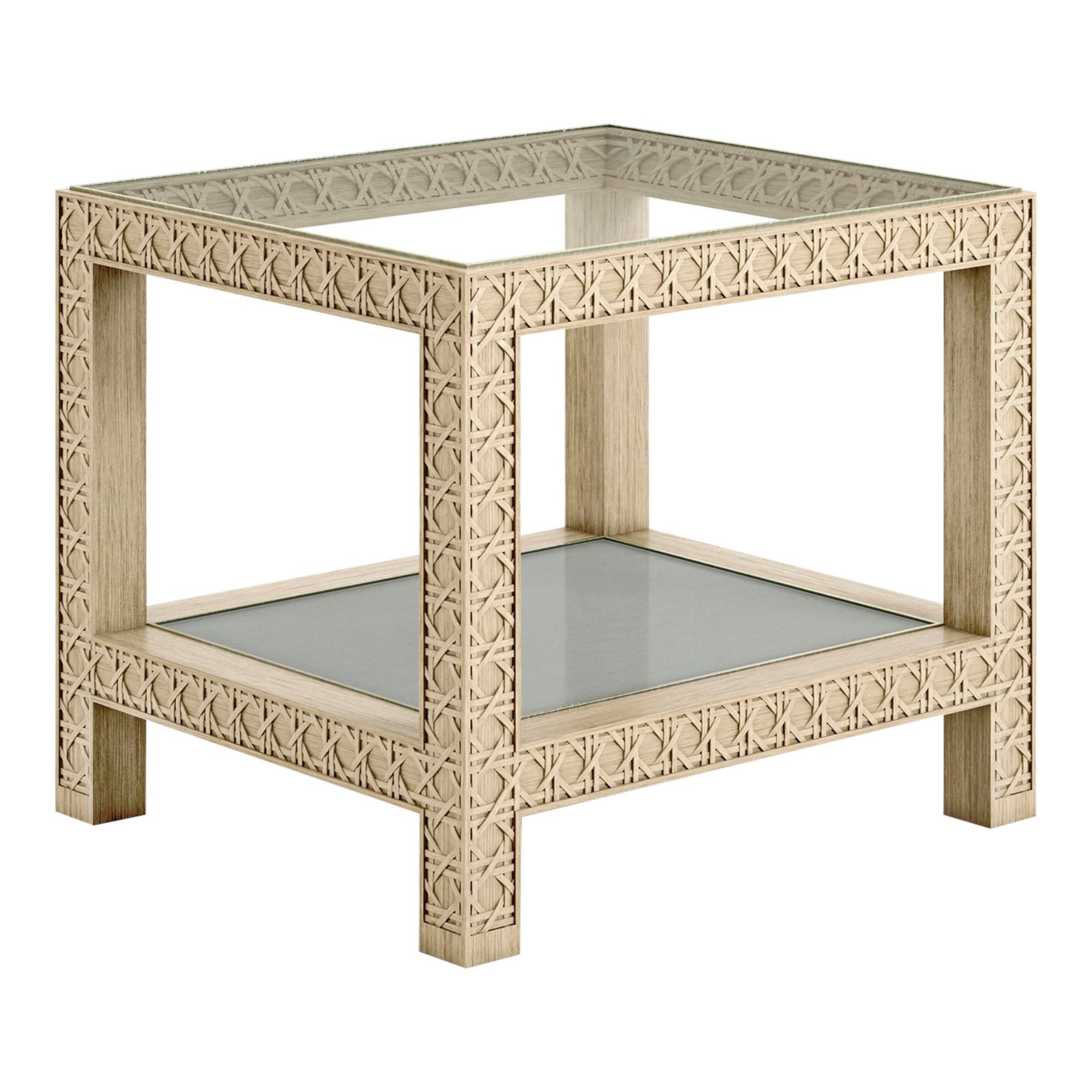 Water Cnoidal Cane Carved End Table | Chairish