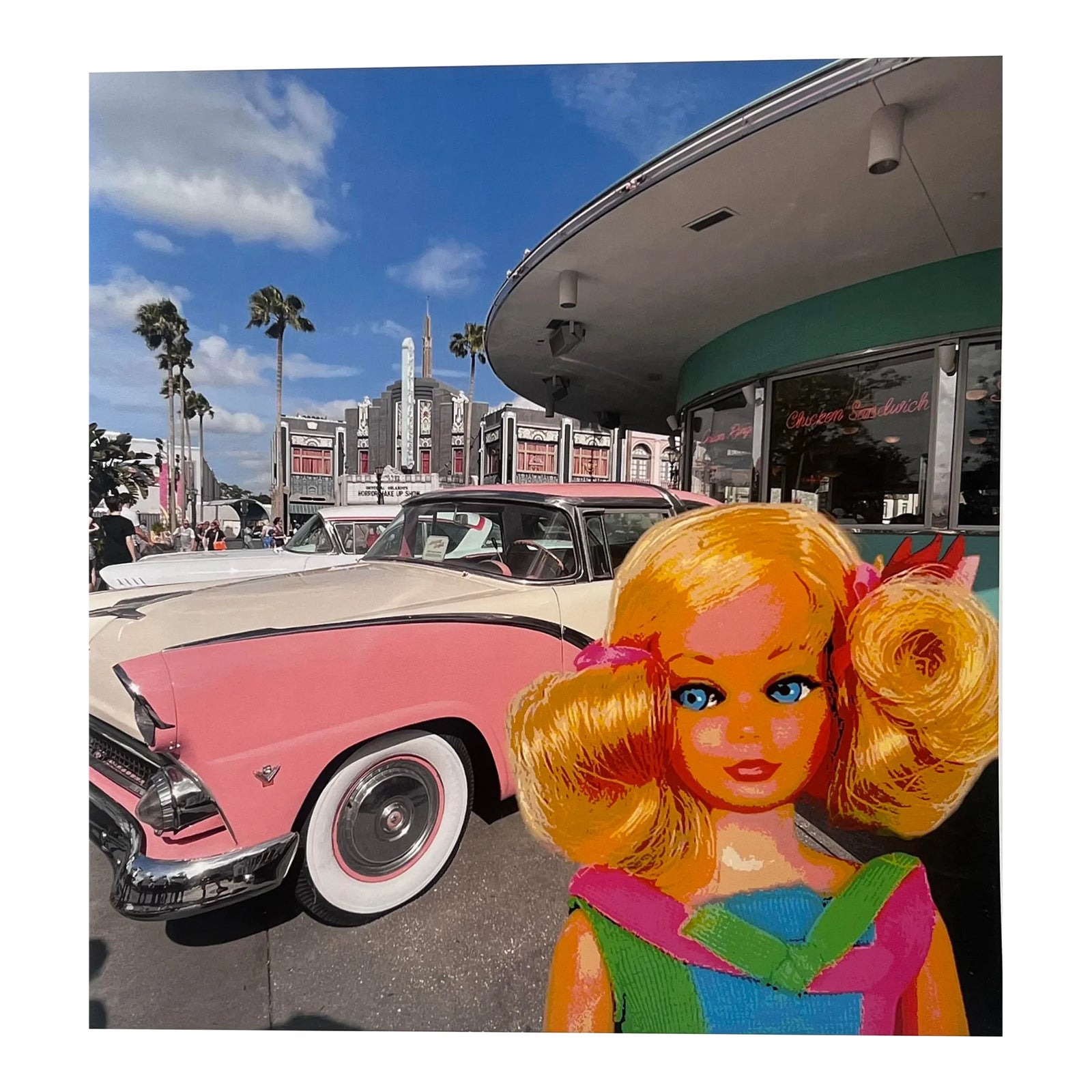 Art Print Vintage Skipper and Classic Car at the Diner | Chairish