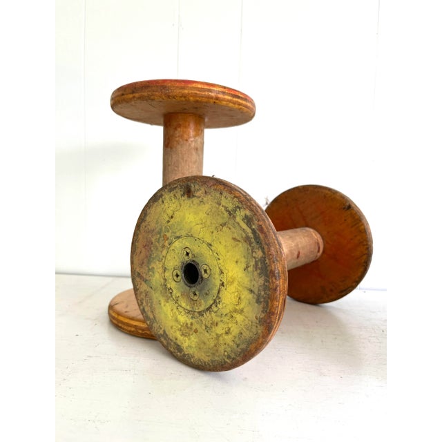 1920s Antique Wooden Textile Factory Spool, Pair | Chairish