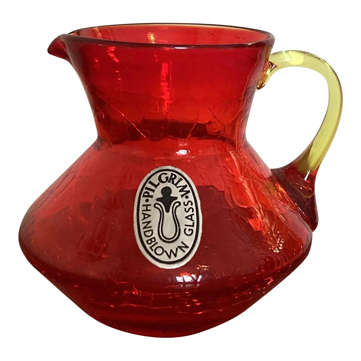 Mid 20th Century Modern Red Crackle Pilgrim Art Glass Petite Cream ...
