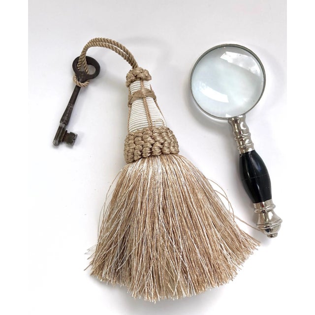 Tan and White Key Tassel With Looped Ruche Trim | Chairish