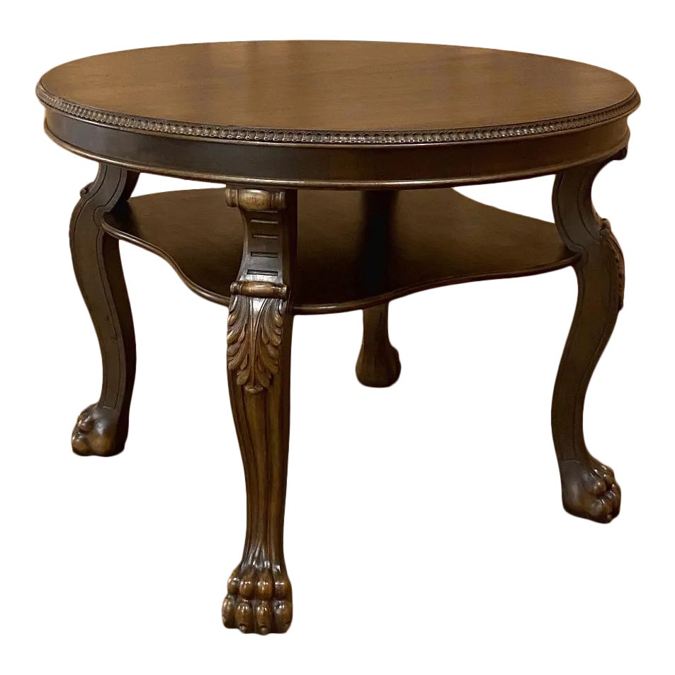 Antique English Walnut Chippendale Round Center Table | Chairish