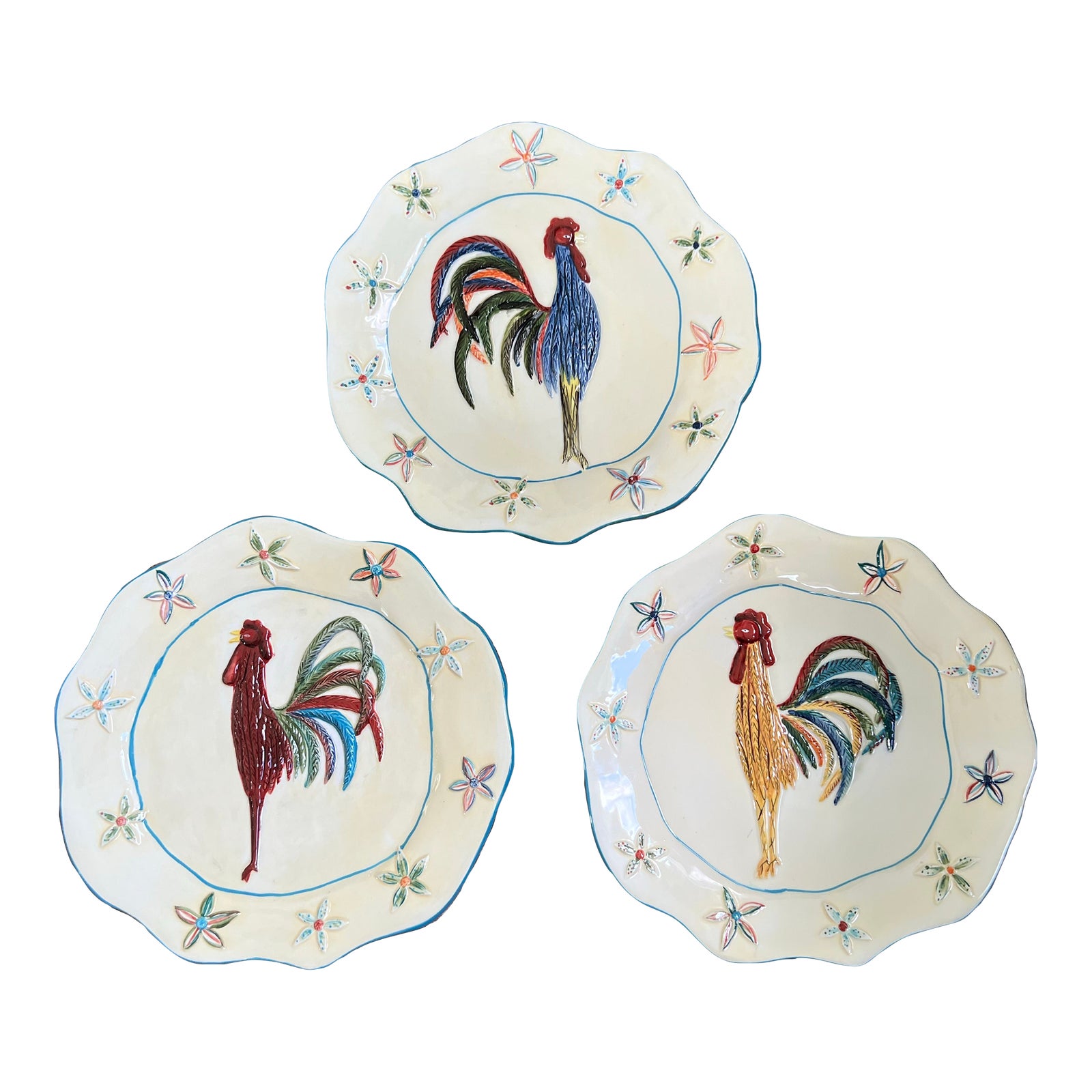 Whimsical Rooster Plates Set of 3 | Chairish