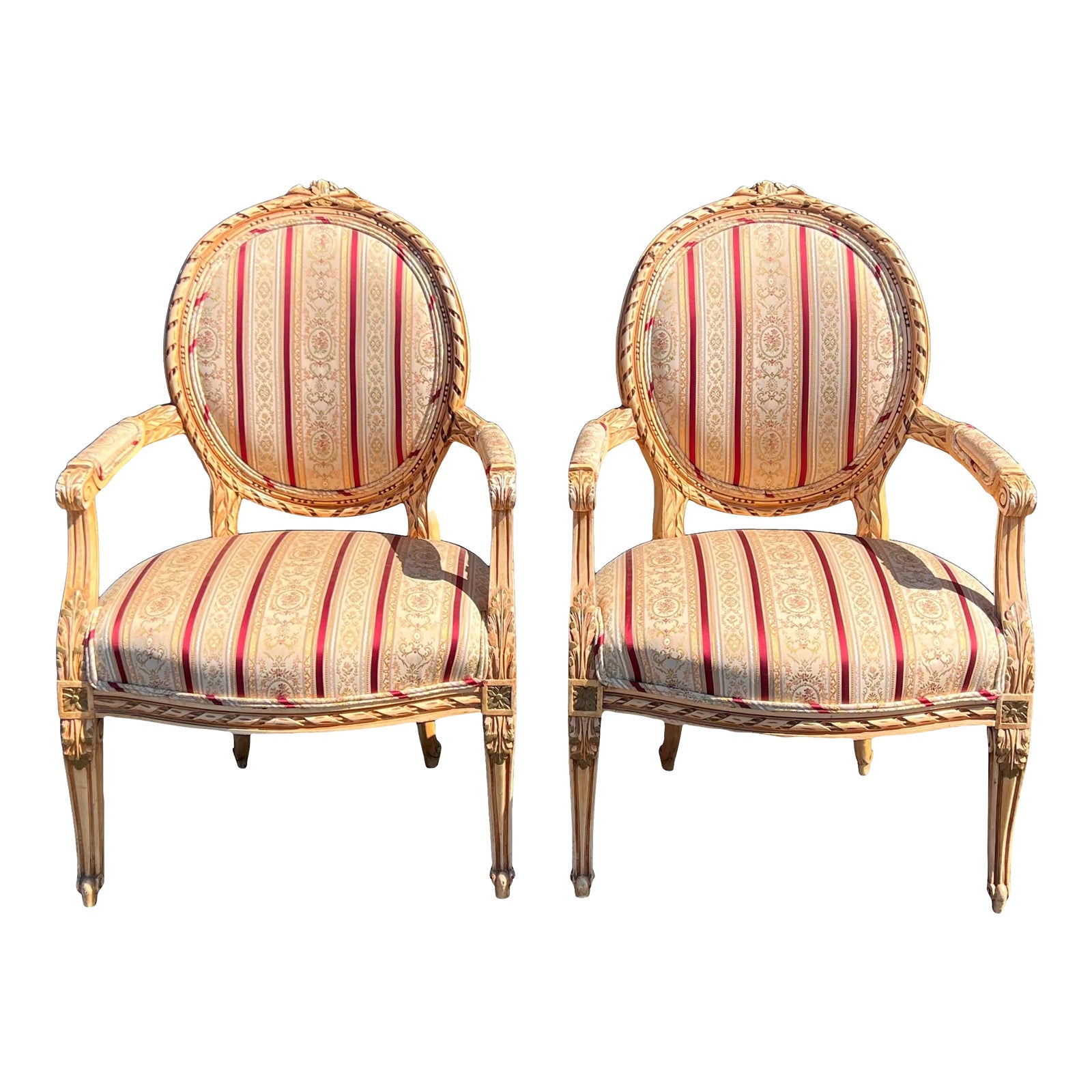 1960s Pair of Louis XVI Style Arm Chairs | Chairish
