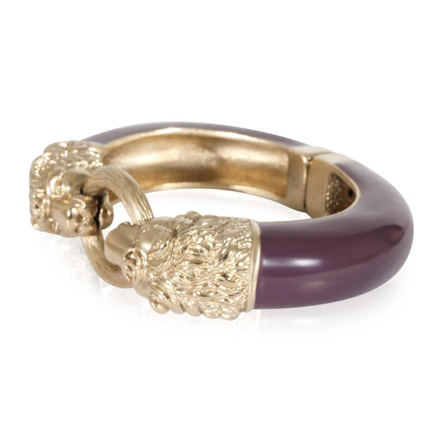Chanel Lion Head Purple Enamel Gold Tone Cuff Bracelet | Chairish