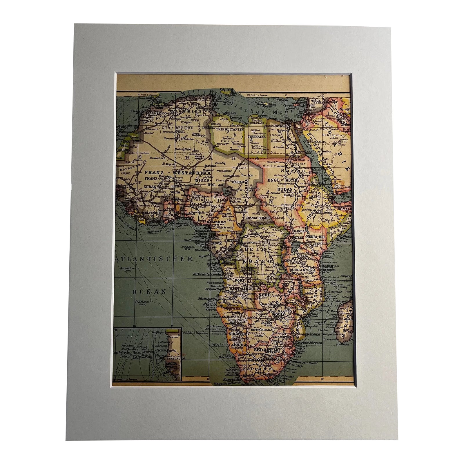 1930 German Map of Africa Matted Print | Chairish