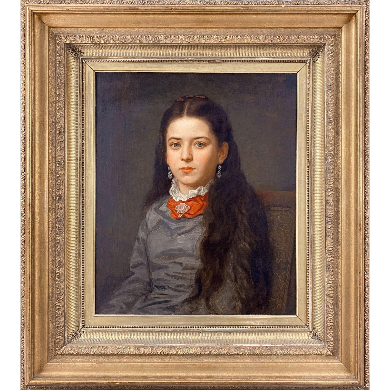 Late 19th Century Henry Augustus Loop Portrait of a Young Girl Oil Painting on Canvas, Framed ...