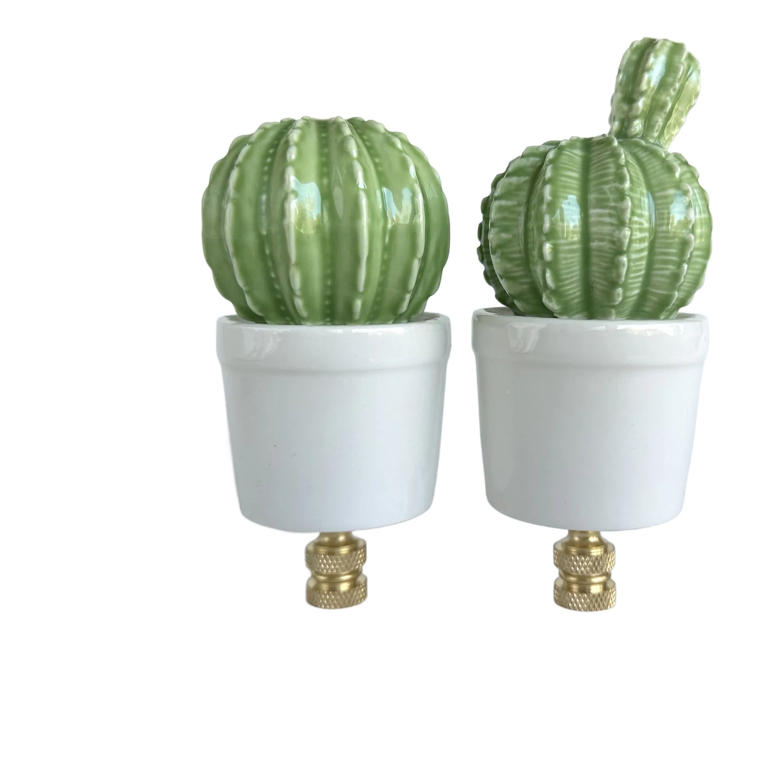 Succulent Cactus Plant Lamp Finials on Brass Hardware - a Pair | Chairish
