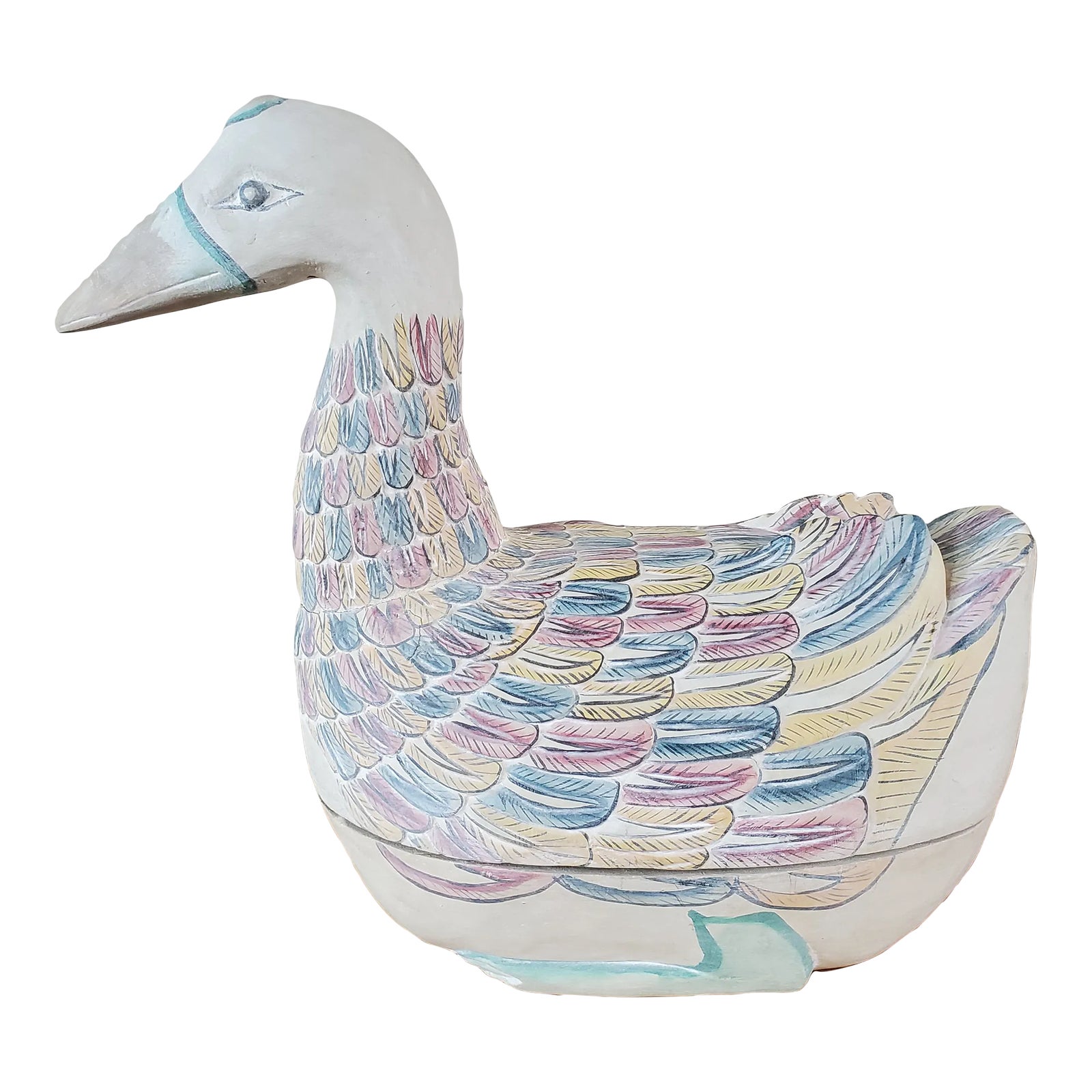 Vintage Mid 20th Century Chinese Hand-Painted Wooden Goose Box | Chairish