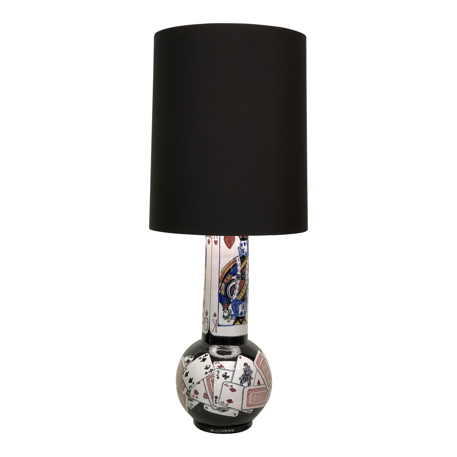 Vintage Majolica Style King Queen Poker Playing Cards Game Room Lamp ...