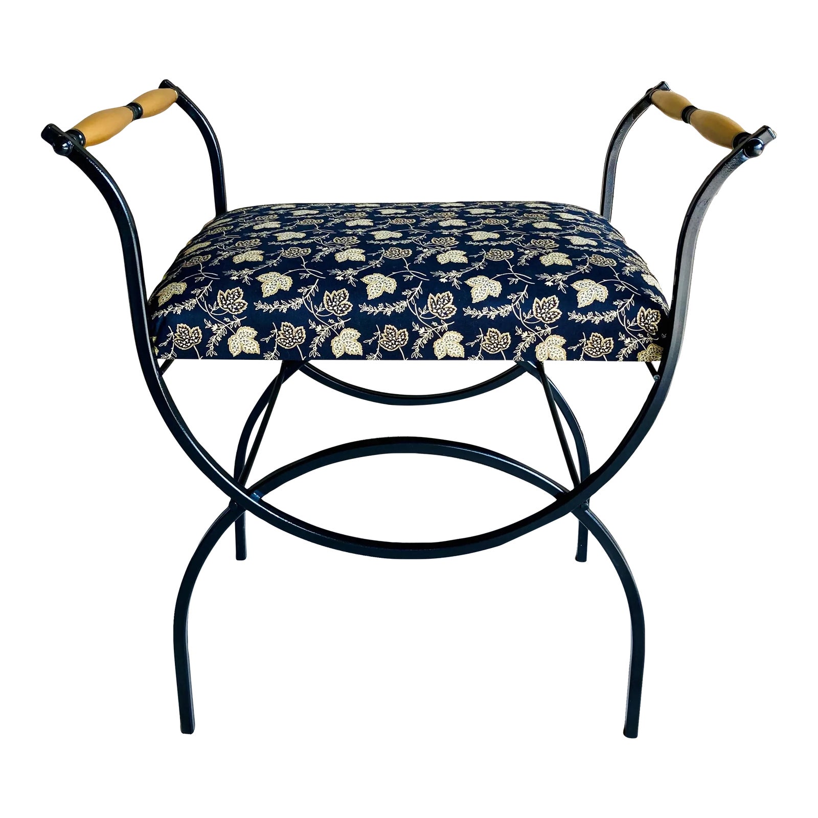 Mid 20th-Century Regency-Inspired Steel Curule Bench | Chairish