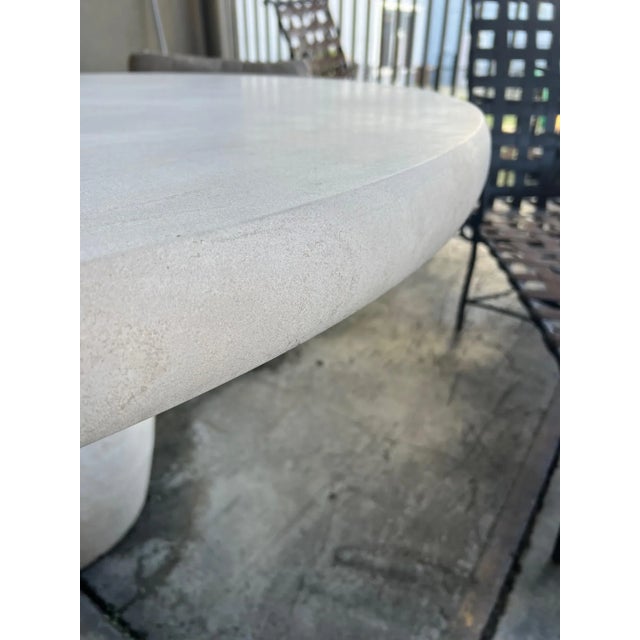 Carved French Limestone Round Dining/Center Table with Barrel-form Base ...