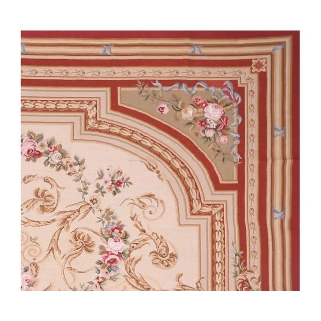 French Ivory & Red Needlepoint Rug - 8' x 10' | Chairish
