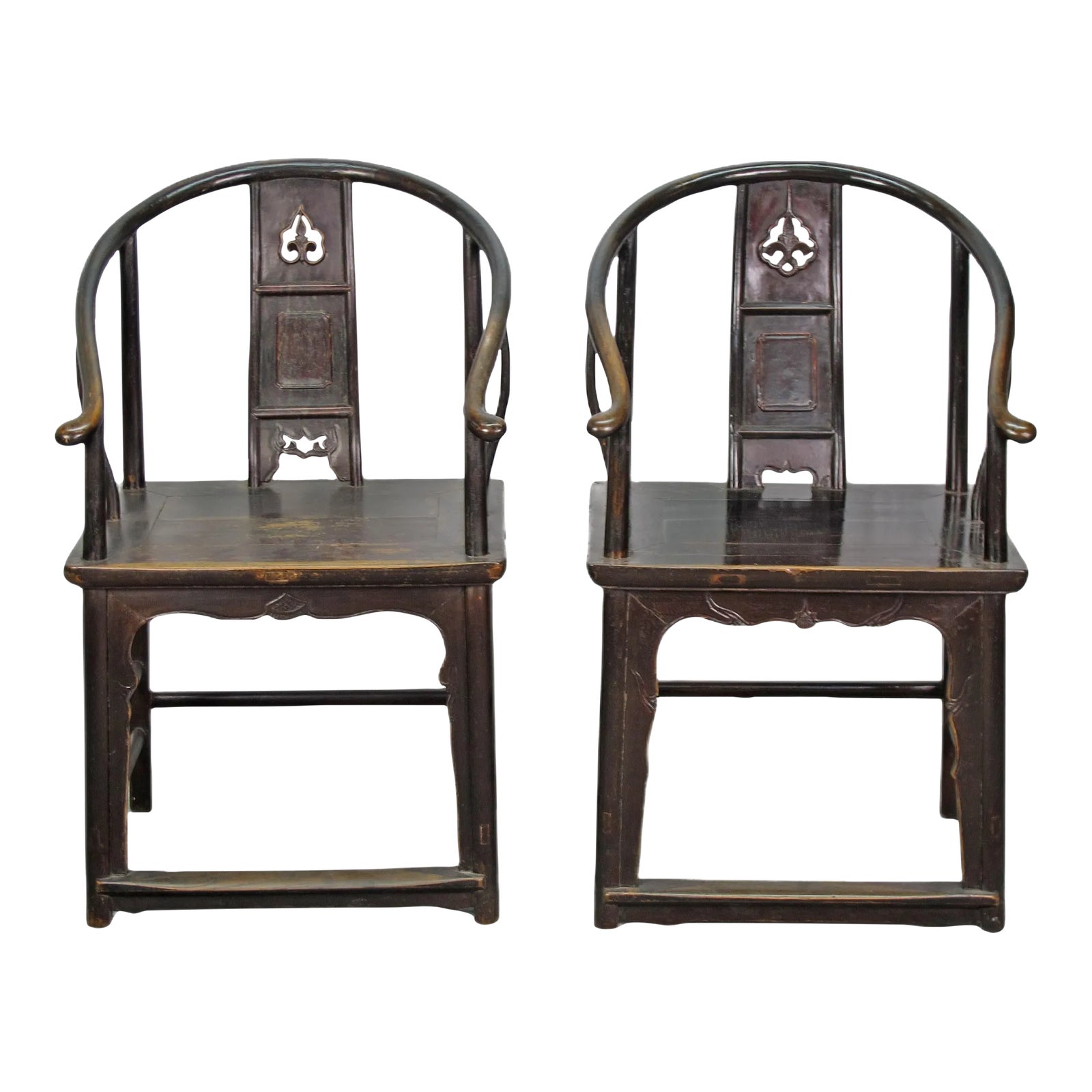 A Pair Antique Chinese Round Back Arm Chairs | Chairish