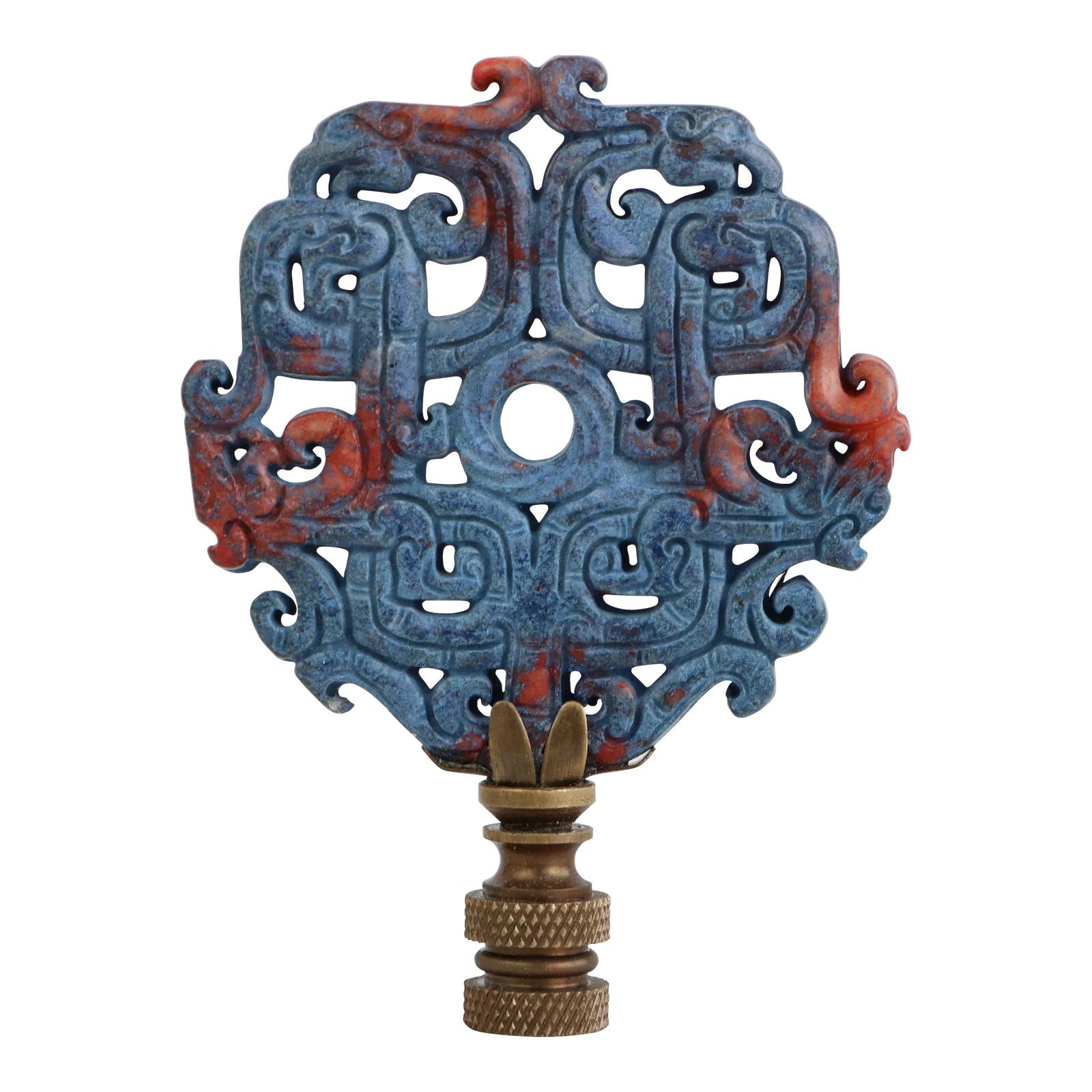 Chinese Carved Stone Lamp Finial on Bronze Hardware | Chairish