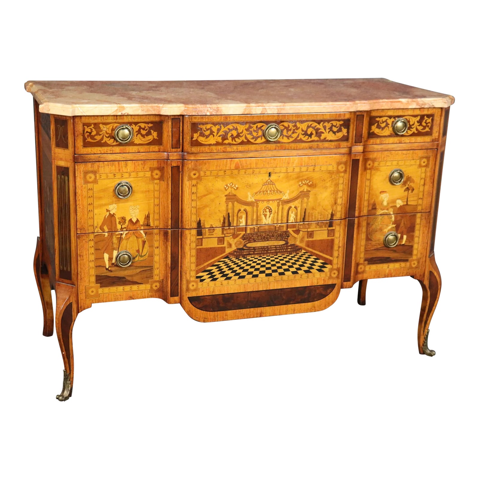 Inlaid Op Art French Louis Vx Style Baggio Annico Marble Top Inlaid ...