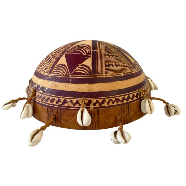 African Vintage Gourd Rattle Cowrie Shells Musical Burkina Faso | Chairish