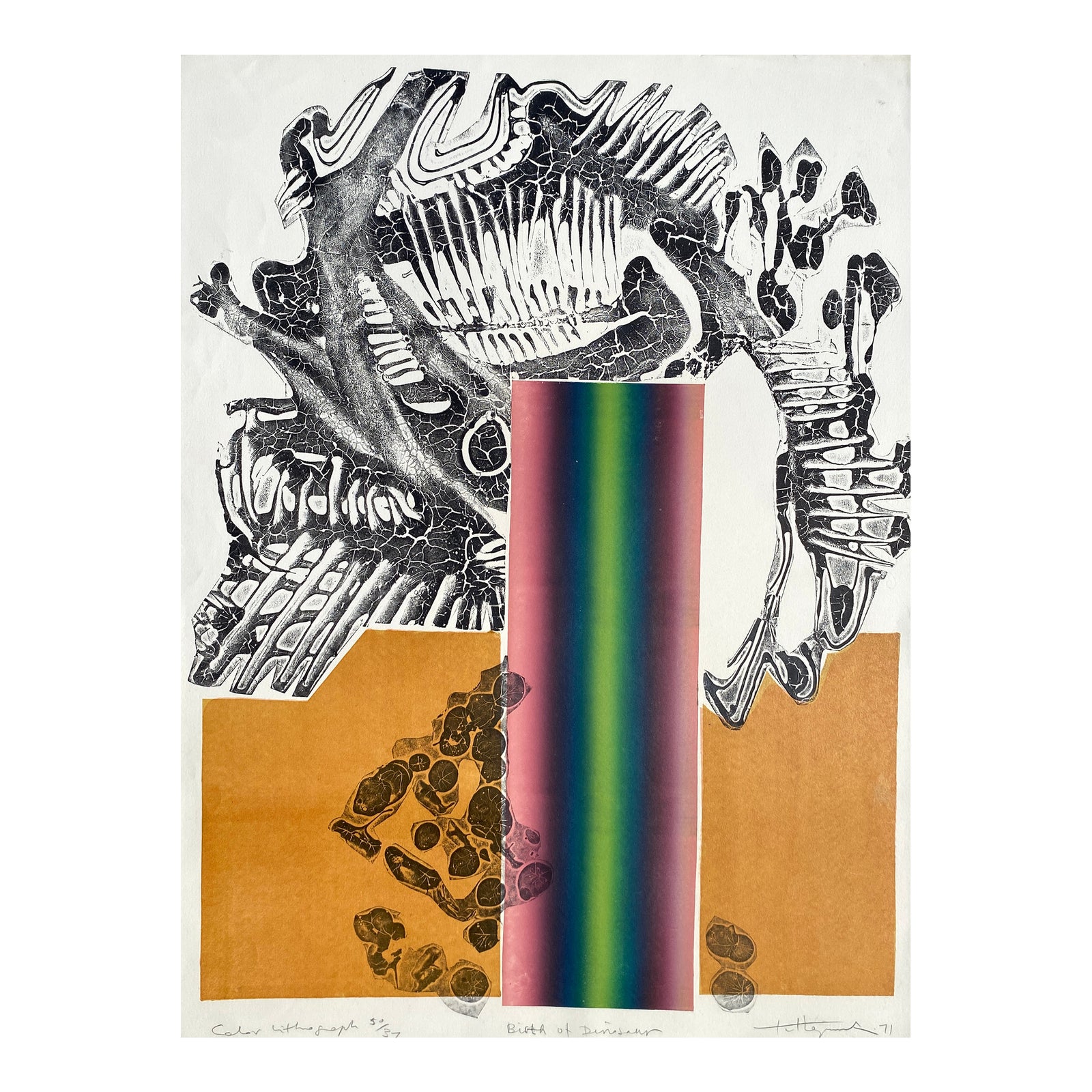 1971 Tadeusz Lapinski Birth of Dinosaur Lithograph | Chairish