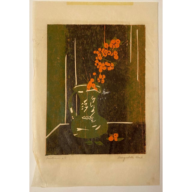 1940s Georgiabelle Clark Firethorne Woodblock | Chairish