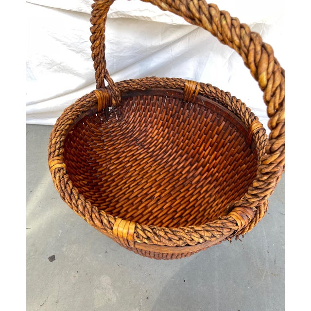 Vintage Asian Woven Willow Gathering Basket | Chairish