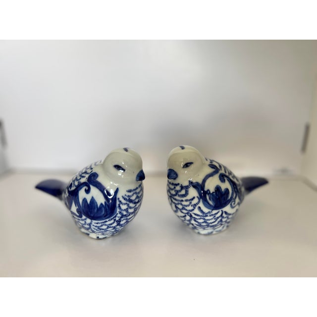 Pair of Contemporary Blue & White Chinoiserie Birds | Chairish