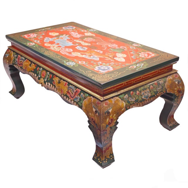 Tibetan Coffee Table With Elephant Painted Legs | Chairish