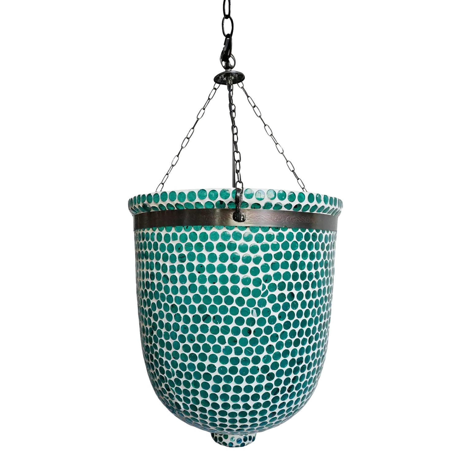 Blue Mosaic Bucket Pendant Light, Small | Chairish