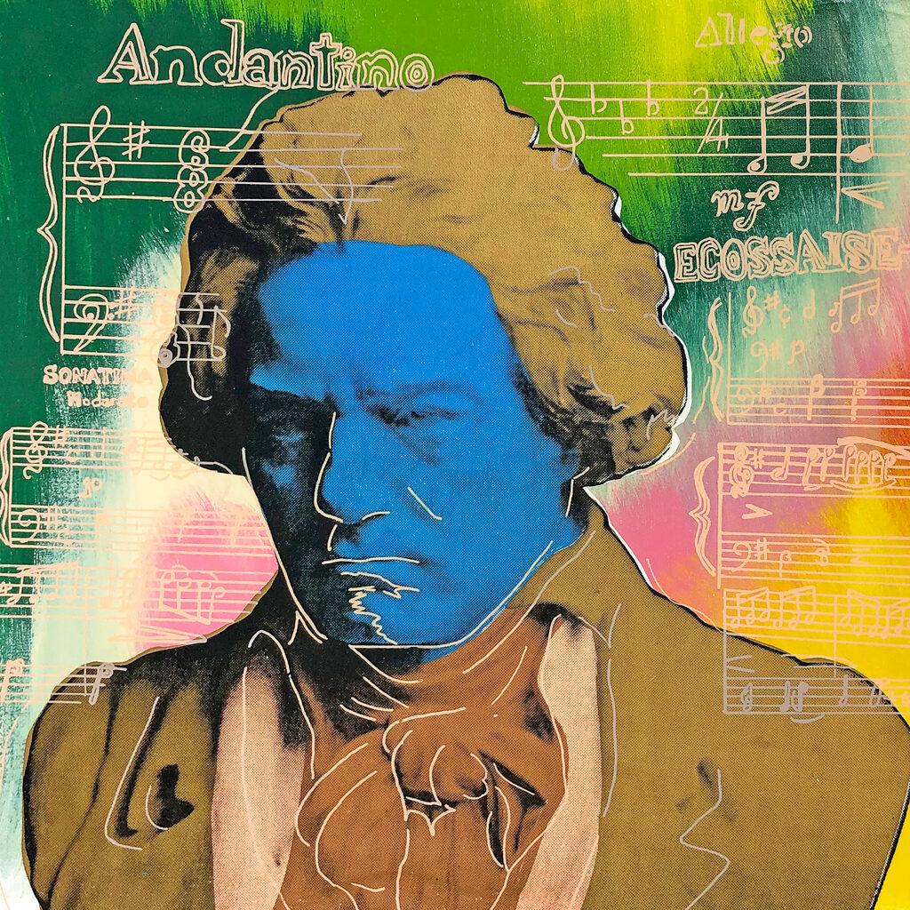 Steve Kaufman Beethoven (Hand Embellished Canvas) | Chairish