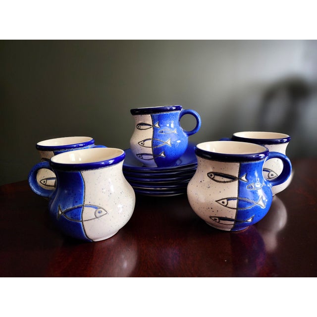 Artesa Pottery Fish Coffee Cups With Saucers Modern Vega Pottery Studio ...