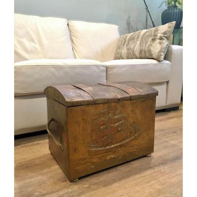 Early 20th Century Hammered Brass Kindling Box | Chairish
