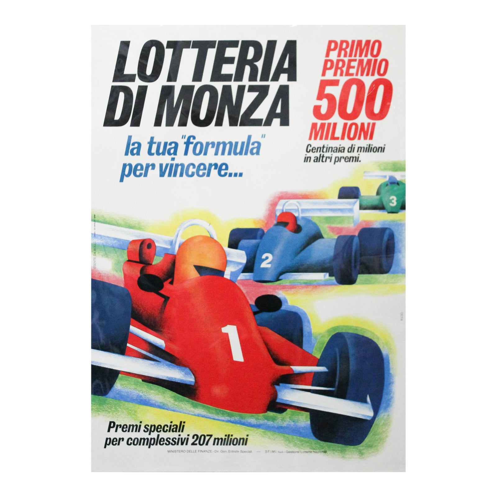 1980s Italian Car Poster, Lotteria Di Monza | Chairish