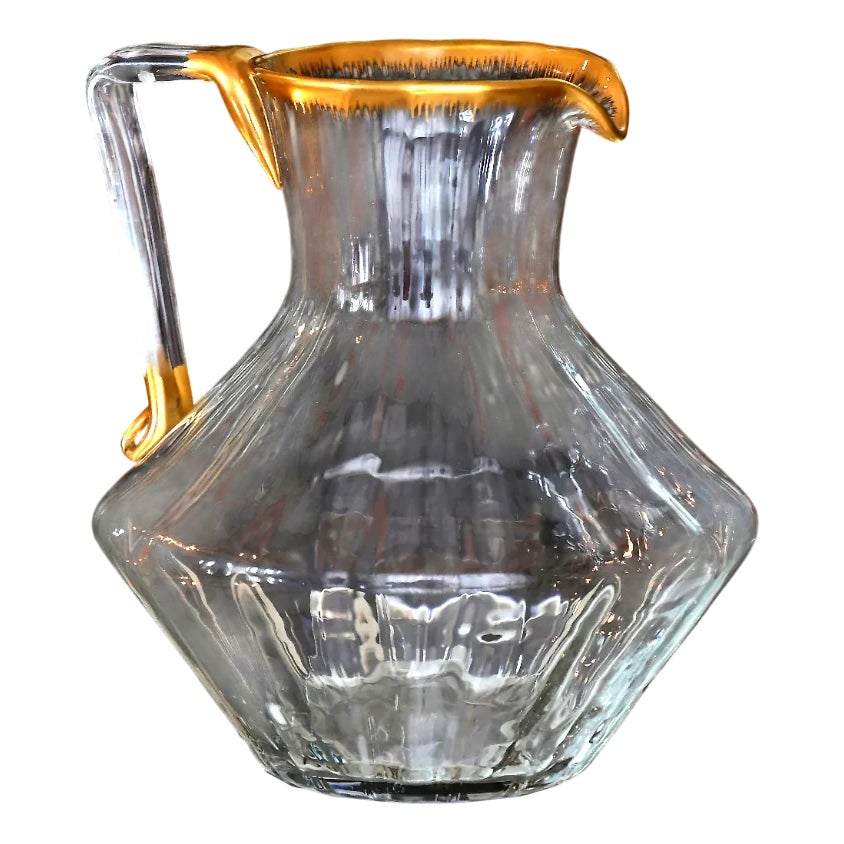 Jug in Translucent Ribbed and Gilded Glass Ducal Model from Daum, 1890s ...