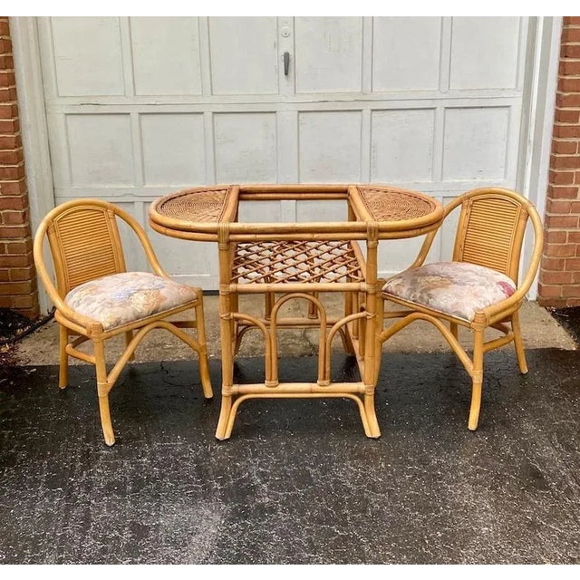 1970s Vintage Mid Century Bamboo Bistro Table Set 3 Pieces Chairish
