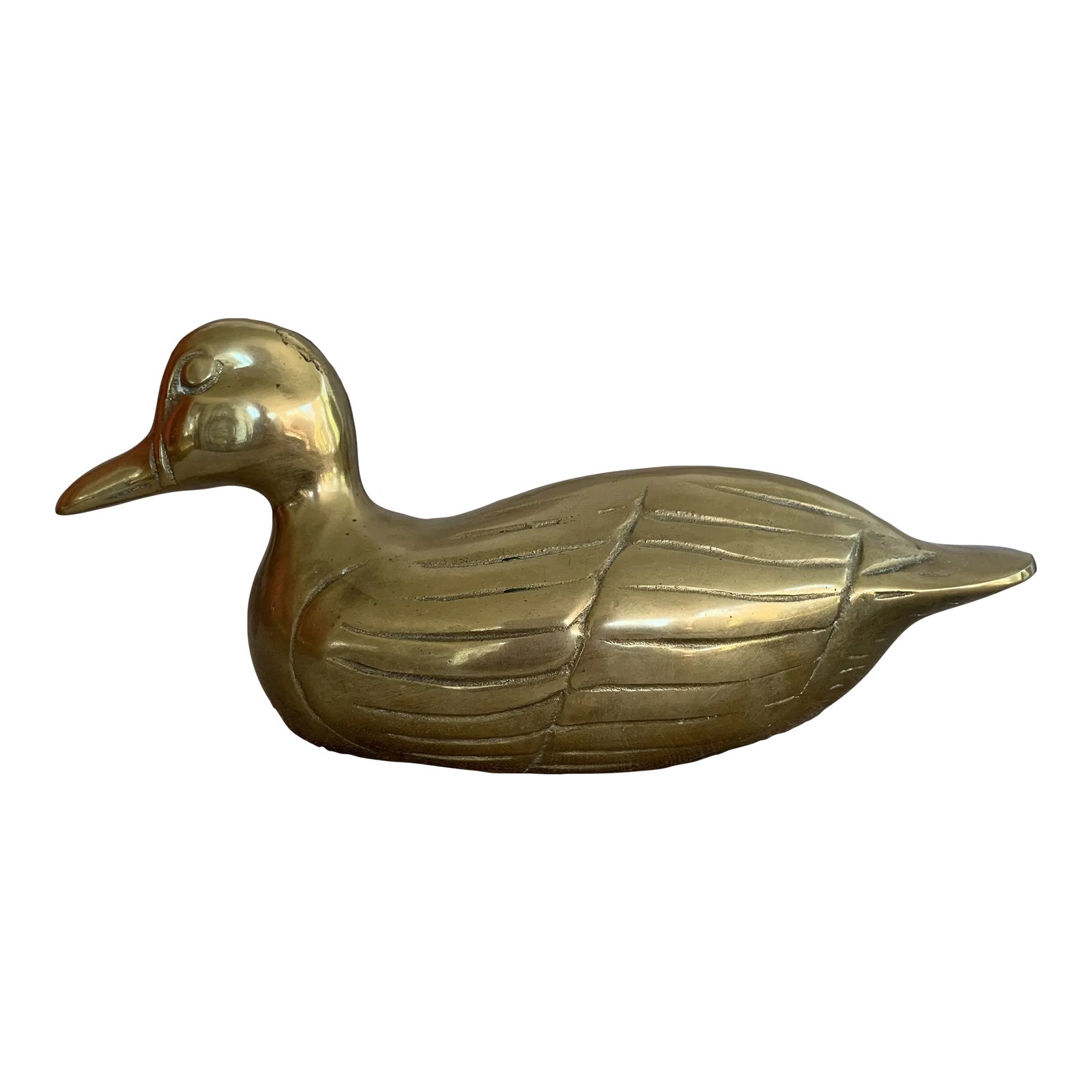 Vintage Mid Century Modern Solid Brass Duck Figurine | Chairish