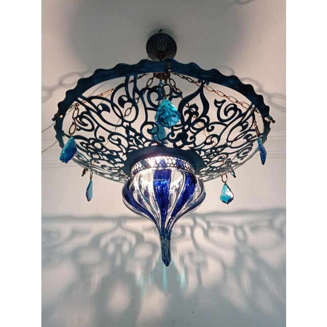 90s Chandelier Vintage Wrought Iron Lighting Ceiling Pendant | Chairish