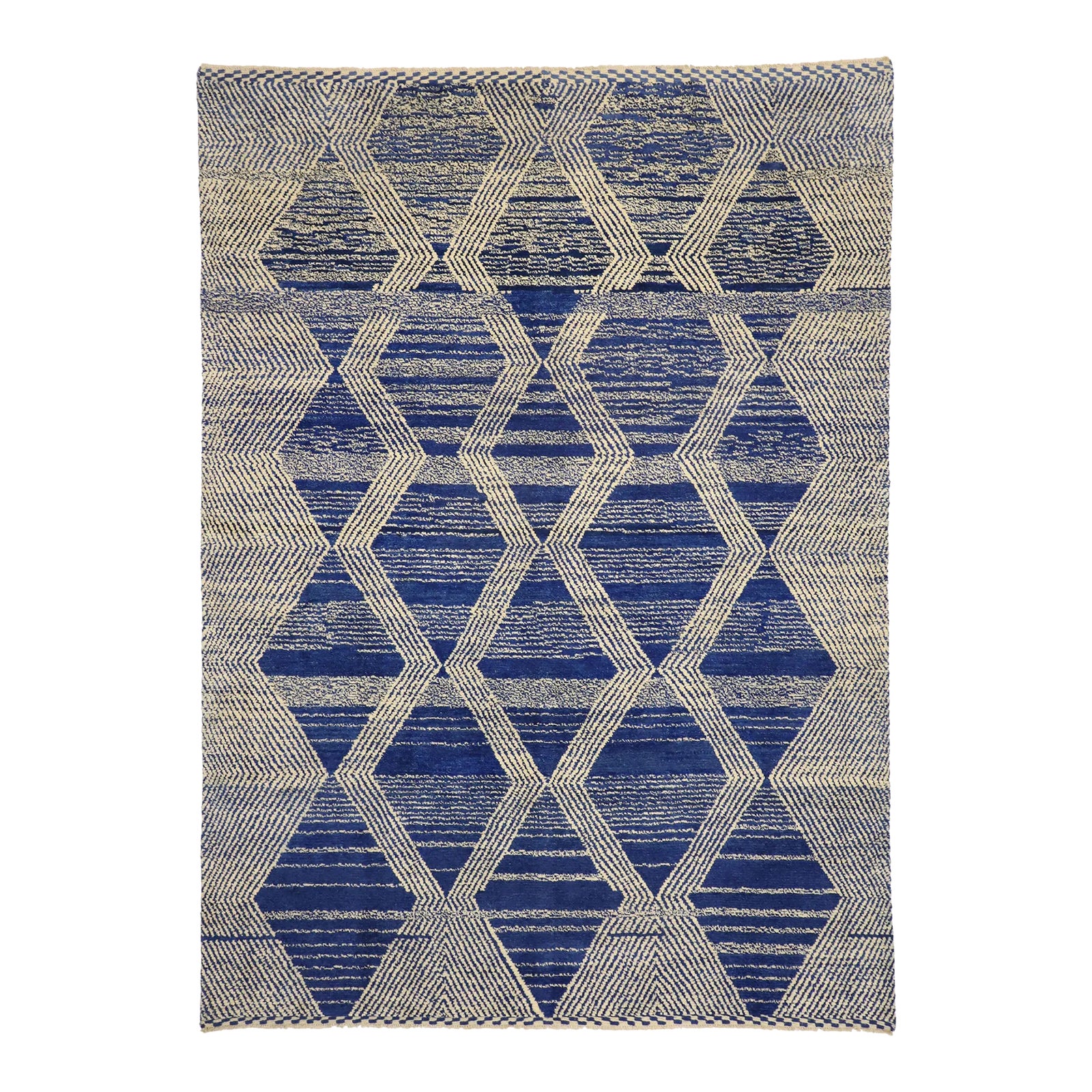 Large Blue Moroccan Style Area Rug - 10'00 X 13'11 | Chairish