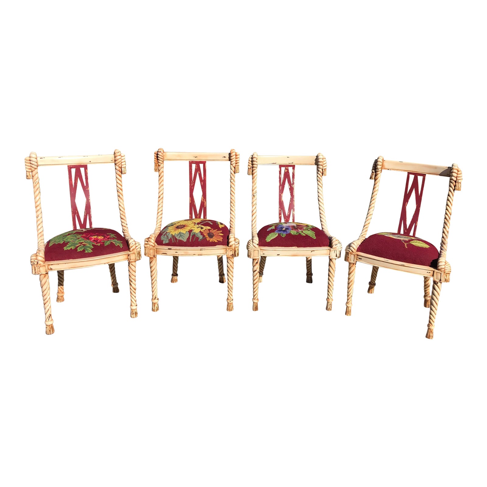 Carved Rope and Tassel Dining Chairs - Set of 4 | Chairish