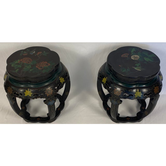 Pair of Chinese Hand Carved and Hand Painted Side Tables | Chairish