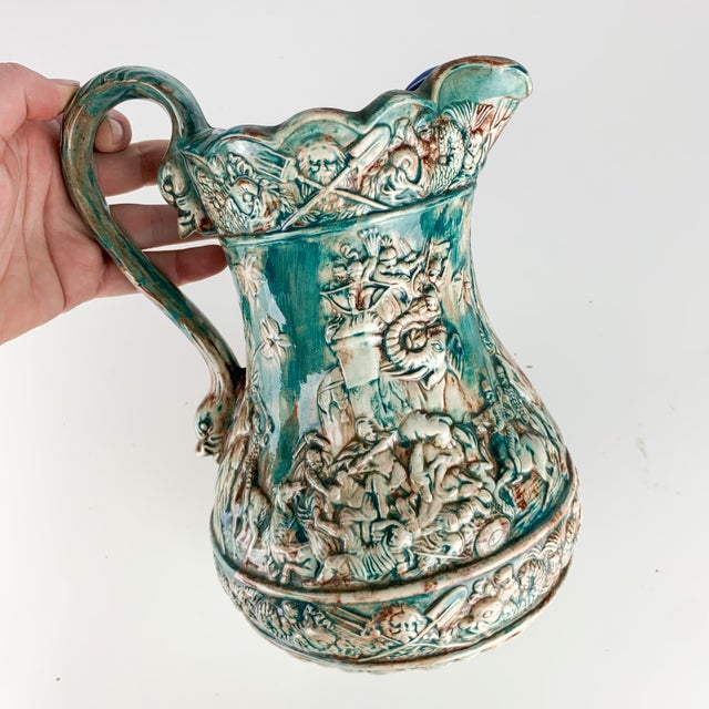 Vintage Early 20th Century War Pitcher Blue Embossed Greek Warriors on ...