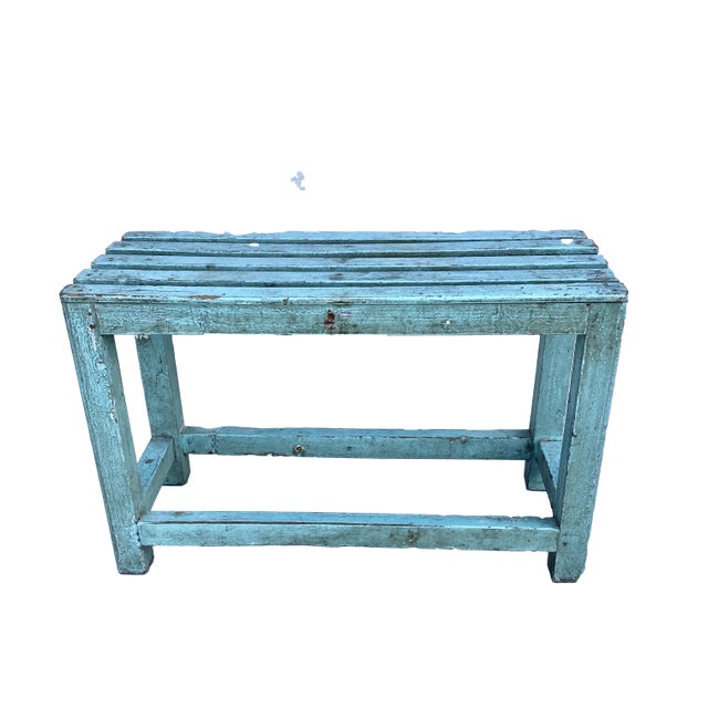 Rustic Blue Painted Bench | Chairish