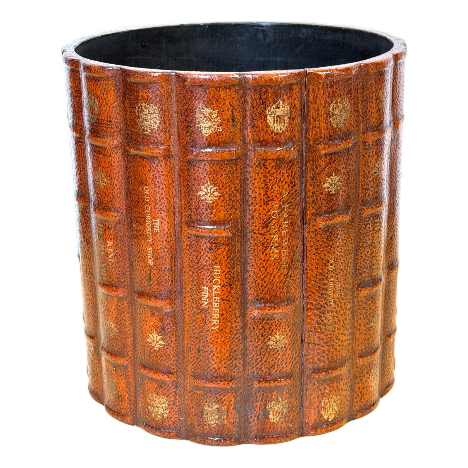 Italian Neoclassical Gilt Leather Book Motif Wastepaper Basket, 20th ...