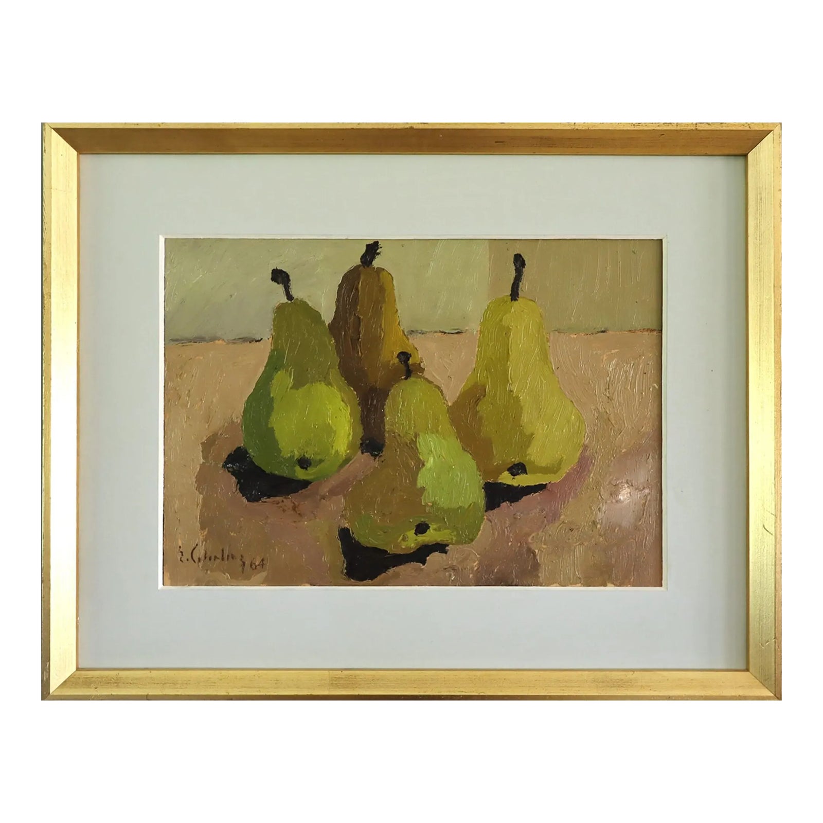 1964 Mid-Century Modern 'Pear Harvest' Expressive Still Life Oil ...