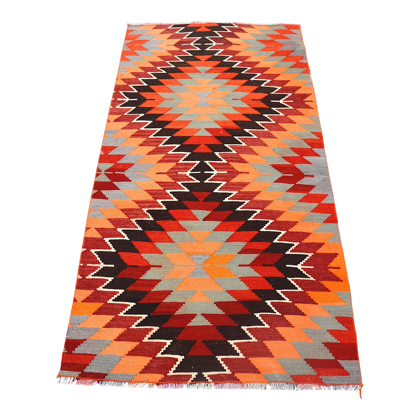 1960s Geometric Handmade Multi Colour Kurdish Runner | Chairish