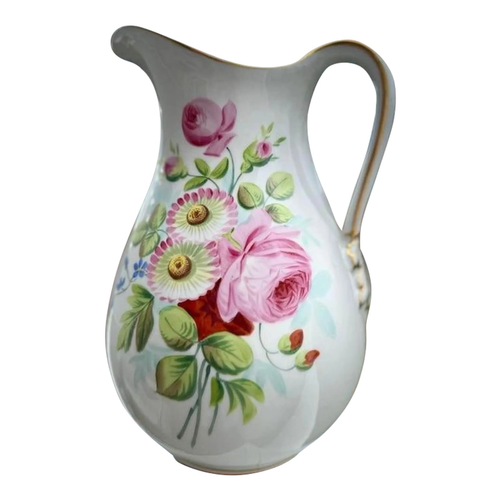 Antique H&Co Limoge Hand Painted Large Pitcher Roses | Chairish