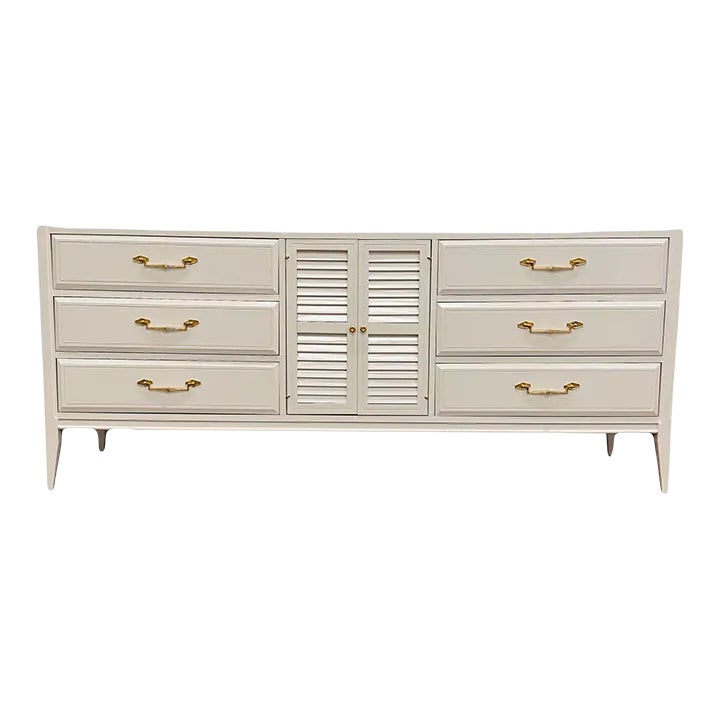 1960s Pearly White Transitional Basic-Witz Dresser | Chairish