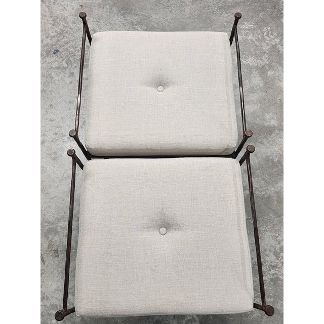Hand Forged Wrought Iron Upholtered Bench - A Pair | Chairish