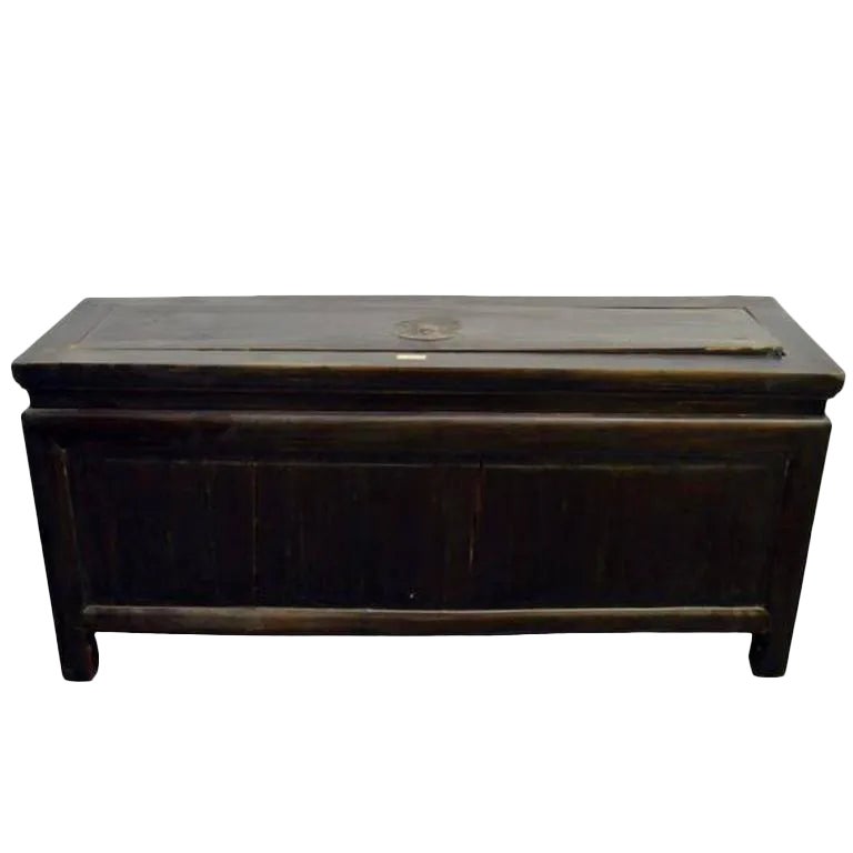 19th Century Brown Lacquered Chinese Trunk With Brass Hardware and ...