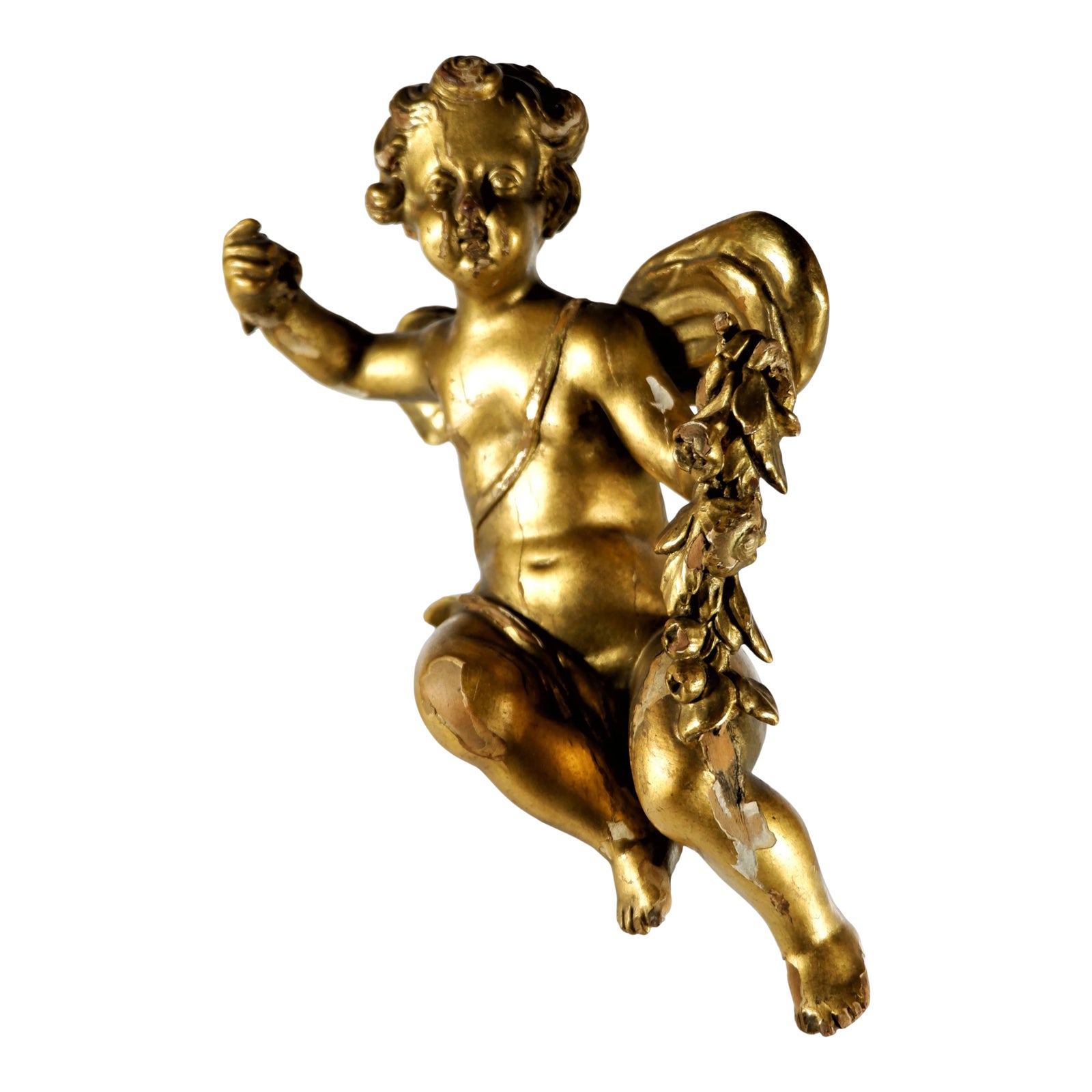 Antique Wood Carved Gold Gilt Sitting Winged Putti | Chairish