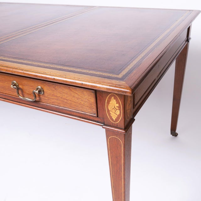 Kittinger Vintage Leather Top Inlaid Federal Style Desk | Chairish